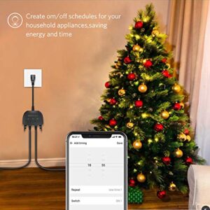 OOWOLF Outdoor Smart Plug with 2 Sockets, IP64 Waterproof WiFi Outlet Compatible with Alexa and Google Home, Wireless Remote Control/Timer by Smart Phone, Individual Control, 2.4 GHz Network, Black