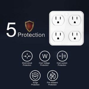 Wireless Wall Tap Smart Plug,Surge Protector, 4 Outlet Extender with 4 USB Charging Ports, Compatible with Alexa, Google Assistant and Siri, no Hub Required (4 Outlets,4 USB Ports),ETL Certification