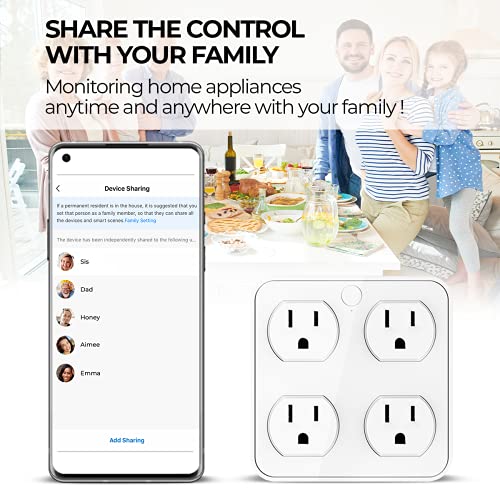 Wireless Wall Tap Smart Plug,Surge Protector, 4 Outlet Extender with 4 USB Charging Ports, Compatible with Alexa, Google Assistant and Siri, no Hub Required (4 Outlets,4 USB Ports),ETL Certification