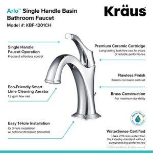 KRAUS Elavo 18 1/2-inch Square White Porcelain Ceramic Bathroom Vessel Sink with Overflow and Arlo Faucet Combo Set with Lift Rod Drain, Chrome C-KCV-150-1201CH