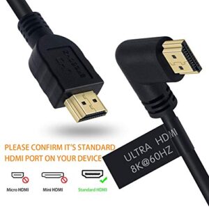 Poyiccot 8K HDMI 2.1 Cable 6feet，8K HDMI 48gbps 90 Degree Right Angle HDMI to HDMI Cable, HDMI 2.1 Cable with 8K 60Hz Video and 3D HDR for TV/Xbox /PS4 /PS5(M/M Right)