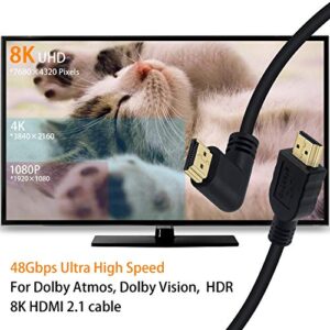 Poyiccot 8K HDMI 2.1 Cable 6feet，8K HDMI 48gbps 90 Degree Right Angle HDMI to HDMI Cable, HDMI 2.1 Cable with 8K 60Hz Video and 3D HDR for TV/Xbox /PS4 /PS5(M/M Right)