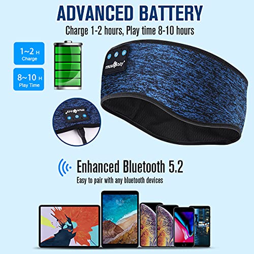 MUSICOZY Bluetooth 5.2 Headband Sports Sleep Headphones, Bluetooth Ear Muffs for Winter Side Sleepers Workout Running Insomnia Travel Yoga Office Cool Gadgets Tech Unique Gifts, 2 Pack