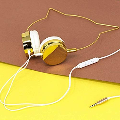 LUX ACCESSORIES Gold Cat Ears Edition Wireless Headphones Fashion Microphone Headset