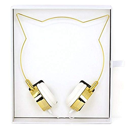 LUX ACCESSORIES Gold Cat Ears Edition Wireless Headphones Fashion Microphone Headset