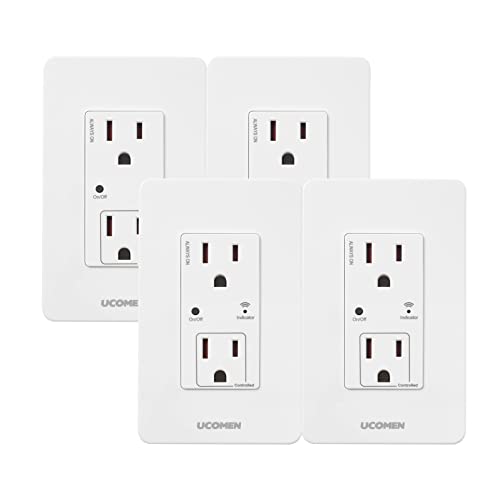 UCOMEN Smart Power Wall Outlets WiFi Sockets W/ 2 Plug outlets Remote Controller Compatible with Alexa, Google Home Requires 2.4 GHz Wi-Fi,4 pcs