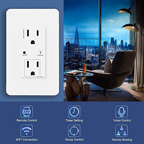 UCOMEN Smart Power Wall Outlets WiFi Sockets W/ 2 Plug outlets Remote Controller Compatible with Alexa, Google Home Requires 2.4 GHz Wi-Fi,4 pcs