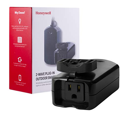 Honeywell UltraPro Z-Wave Plus Outdoor Switch, Single Outlet Plug-In | Weather-Resistant for Outside Lighting | ZWave Hub Required - Alexa and Google Assistant Compatible, 39346