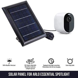 [Updated Version] Wasserstein Solar Panel with 13.1ft/4m Cable Compatible with Arlo Essential Spotlight/XL Spotlight Camera (Black, 1-Pack) (NOT Compatible with Arlo Ultra, Pro 1/2/3, HD, Floodlight)