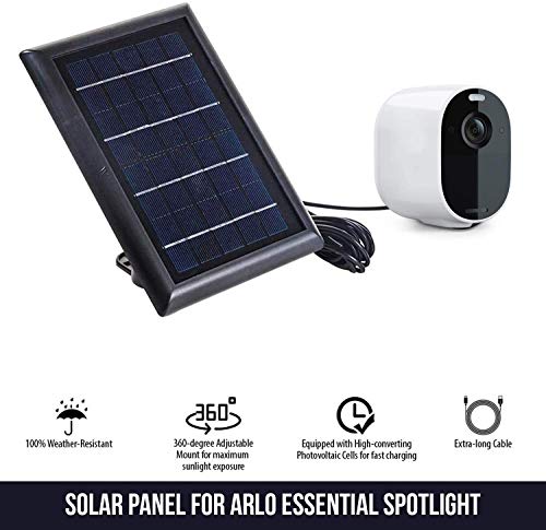 [Updated Version] Wasserstein Solar Panel with 13.1ft/4m Cable Compatible with Arlo Essential Spotlight/XL Spotlight Camera (Black, 1-Pack) (NOT Compatible with Arlo Ultra, Pro 1/2/3, HD, Floodlight)