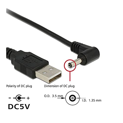 CY USB 2.0 Male to 3.5mm 1.35mm DC Power Plug Barrel 5v Right Angled 90 Degree Cable 100cm