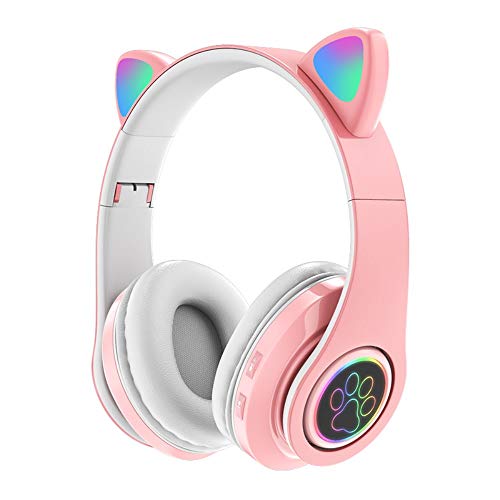 Amazing 7 Cat’s Ears LED Bluetooth Headphones, Active Noise Cancelling Headphones, Wireless Headsets Over Ear, 8Hours Playtime, Hi-Fi Stereo, Deep Bass for Music Game DJ (Sakura Pink)