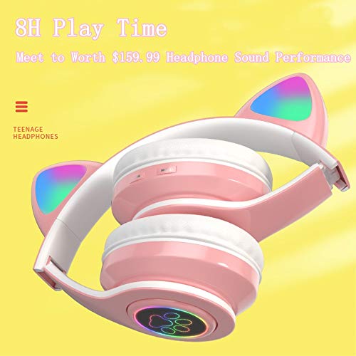 Amazing 7 Cat’s Ears LED Bluetooth Headphones, Active Noise Cancelling Headphones, Wireless Headsets Over Ear, 8Hours Playtime, Hi-Fi Stereo, Deep Bass for Music Game DJ (Sakura Pink)