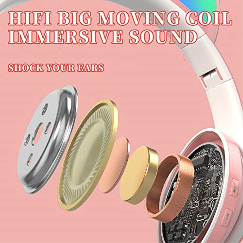 Amazing 7 Cat’s Ears LED Bluetooth Headphones, Active Noise Cancelling Headphones, Wireless Headsets Over Ear, 8Hours Playtime, Hi-Fi Stereo, Deep Bass for Music Game DJ (Sakura Pink)