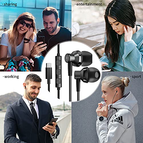 USB Type C Headphone, USB C Earphones Type C Headphones Stereo with Microphone Volume Control Compatible with Samsung Galaxy S20+/S21/S20/Google Pixel/OnePlus/Xiaomi and More