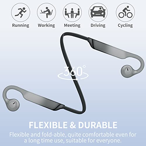 Bone Conduction Headphones Bluetooth Wireless Open Ear Headphones for iPhone 14 Pro Max with Microphone Stereo Sport Workout Headset Earphones for Running Cycling Hiking Driving for Android K9 Grey