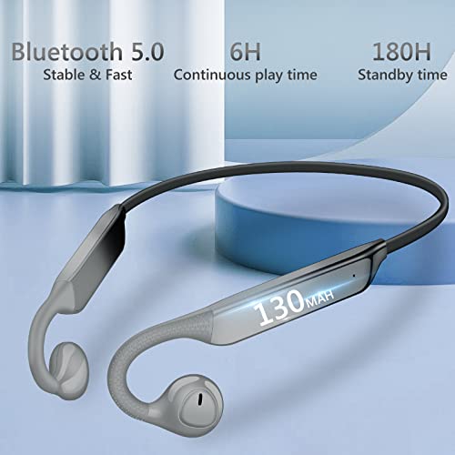 Bone Conduction Headphones Bluetooth Wireless Open Ear Headphones for iPhone 14 Pro Max with Microphone Stereo Sport Workout Headset Earphones for Running Cycling Hiking Driving for Android K9 Grey