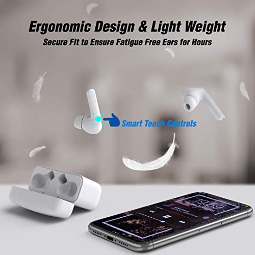 Senso PODS Plus Wireless Earbuds Sports Bluetooth Earphones Ear Buds Head Phones w/Touch Control & USB-C Charging Headphones with Mic and Volume Control, White