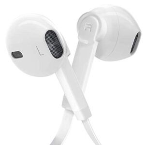 Noise Isolation Earphones Premium Sound Headphones Earbuds Bass Enhance Stereo with Microphone Remote Control Compatible for Cell Phone/Tablets-White