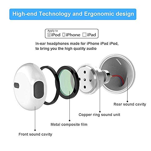 Noise Isolation Earphones Premium Sound Headphones Earbuds Bass Enhance Stereo with Microphone Remote Control Compatible for Cell Phone/Tablets-White