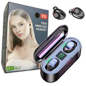 f9 wireless led touch bluetooth earbuds/headphones/earphones, smart digital display tws headset, waterproof/sweat-proof, automatically start-up, intelligent hd call/cinema hifi sound_green led light