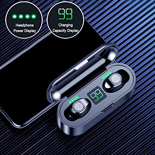 F9 Wireless LED Touch Bluetooth Earbuds/Headphones/Earphones, Smart Digital Display TWS Headset, Waterproof/Sweat-Proof, Automatically Start-up, Intelligent HD Call/Cinema HiFi Sound_Green LED Light