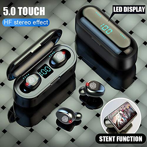 F9 Wireless LED Touch Bluetooth Earbuds/Headphones/Earphones, Smart Digital Display TWS Headset, Waterproof/Sweat-Proof, Automatically Start-up, Intelligent HD Call/Cinema HiFi Sound_Green LED Light