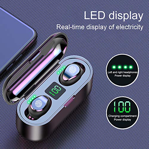 F9 Wireless LED Touch Bluetooth Earbuds/Headphones/Earphones, Smart Digital Display TWS Headset, Waterproof/Sweat-Proof, Automatically Start-up, Intelligent HD Call/Cinema HiFi Sound_Green LED Light