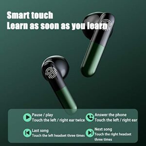 Wireless Touch Earbuds with Active Noise Cancellation Bluetooth 5.0 Sport 3D Stereo Built-in Microphone,Immersive Premium Sound Long Distance Connection Headset with Charging Case (Dark Green),J28