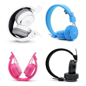 NIA Wireless Over Ear Headphones, Multifunctional Foldable Colorful Stereo Bass Bluetooth Headsets with 3.5mm Jack/Microphone/MP3 Player/FM Radio On-Ear Headset for Kids/Children/Phone/Tablets, White