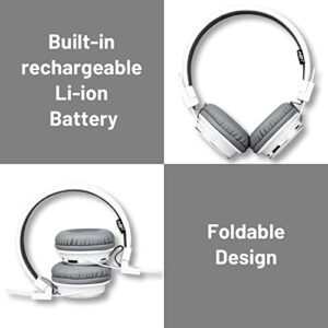 NIA Wireless Over Ear Headphones, Multifunctional Foldable Colorful Stereo Bass Bluetooth Headsets with 3.5mm Jack/Microphone/MP3 Player/FM Radio On-Ear Headset for Kids/Children/Phone/Tablets, White