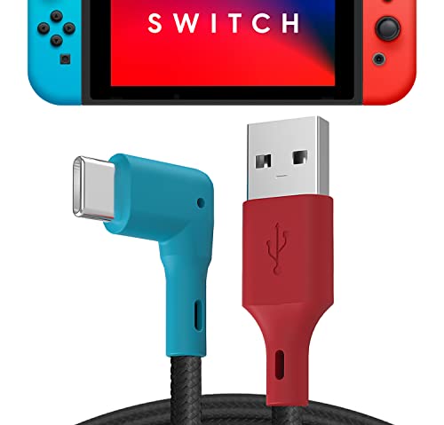 TALK WORKS USB-C Cable - Right Angle, 10 ft. - Fast Charging Cable Compatible with Nintendo Switch, Switch Lite, and OLED - Angled Long Cable for Comfortable Mobile Gaming