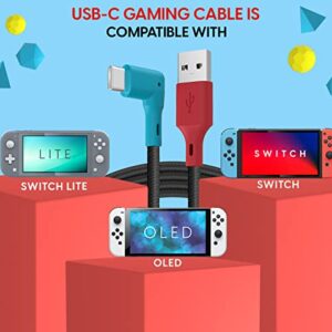 TALK WORKS USB-C Cable - Right Angle, 10 ft. - Fast Charging Cable Compatible with Nintendo Switch, Switch Lite, and OLED - Angled Long Cable for Comfortable Mobile Gaming