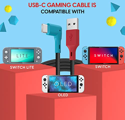 TALK WORKS USB-C Cable - Right Angle, 10 ft. - Fast Charging Cable Compatible with Nintendo Switch, Switch Lite, and OLED - Angled Long Cable for Comfortable Mobile Gaming