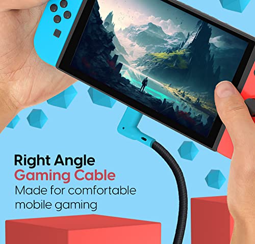 TALK WORKS USB-C Cable - Right Angle, 10 ft. - Fast Charging Cable Compatible with Nintendo Switch, Switch Lite, and OLED - Angled Long Cable for Comfortable Mobile Gaming