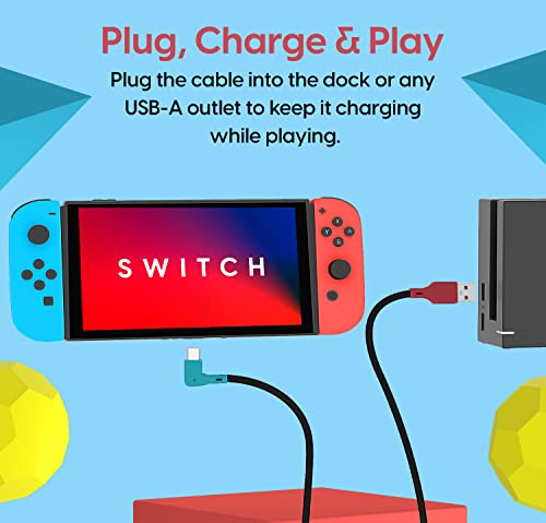 TALK WORKS USB-C Cable - Right Angle, 10 ft. - Fast Charging Cable Compatible with Nintendo Switch, Switch Lite, and OLED - Angled Long Cable for Comfortable Mobile Gaming