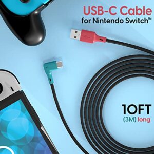 TALK WORKS USB-C Cable - Right Angle, 10 ft. - Fast Charging Cable Compatible with Nintendo Switch, Switch Lite, and OLED - Angled Long Cable for Comfortable Mobile Gaming