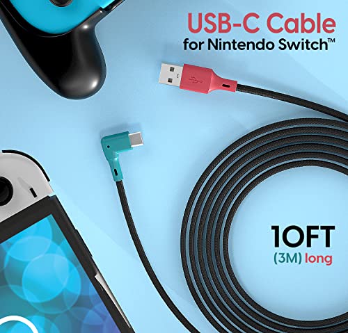 TALK WORKS USB-C Cable - Right Angle, 10 ft. - Fast Charging Cable Compatible with Nintendo Switch, Switch Lite, and OLED - Angled Long Cable for Comfortable Mobile Gaming