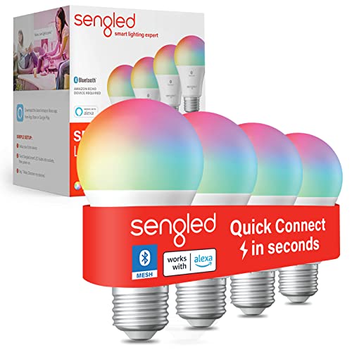 Sengled Smart Light Bulbs, Color Changing Alexa Light Bulb Bluetooth Mesh, Smart Bulbs That Work with Alexa Only, Dimmable LED Bulb A19 E26 Multicolor, High CRI, High Brightness, 9W 800LM, 4Pack