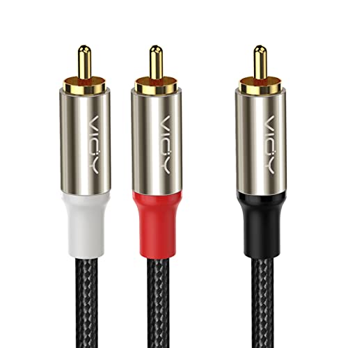 VIOY RCA Splitter Cable (6,5FT/2M), RCA Male to 2 RCA Male Bi-Directional RCA Y Splitter Extension for Subwoofer, Home Theater, AV Receiver, Amplifier, Nylon Braided | Gold Plated Connectors