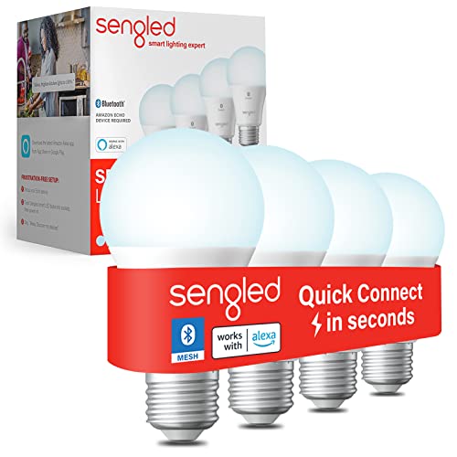 Sengled Smart Light Bulb, Bluetooth Mesh Bulb That Works with Alexa Only, Standard A19, Dimmable Daylight 5000K, E26 60W Equivalent 800LM, 4 Pack – A Certified for Humans Device