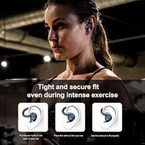 Wireless Earbuds with Earhooks Waterproof IPX7 Workout Headphones for Sports Running Gym Exercise Bluetooth 5.1 Over the Ear Earbuds with Ear Hook Ear Buds Built-in CVC 8.0 Noise Cancelling Microphone