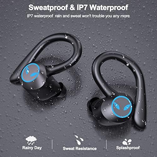 Wireless Earbuds with Earhooks Waterproof IPX7 Workout Headphones for Sports Running Gym Exercise Bluetooth 5.1 Over the Ear Earbuds with Ear Hook Ear Buds Built-in CVC 8.0 Noise Cancelling Microphone