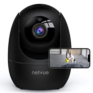 netvue indoor camera, 1080p fhd 2.4ghz wifi pet camera, home camera for pet/baby, dog camera 2-way audio, indoor security camera night vision, ai human detection, cloud storage/tf card, black