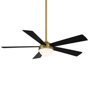 wac smart fans eclipse indoor and outdoor 5-blade ceiling fan 54in satin brass matte black with 3000k led light kit and remote control works with alexa and ios or android app