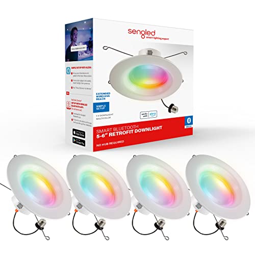 Sengled Smart Recessed Lighting 5/6 inch, LED Can Lights Retrofit Recessed Lighting Work with Alexa, 940LM Smart LED Downlight ‎Multicolor Dimmable, Baffle Trim, Bluetooth No Hub Required, 4 Pack