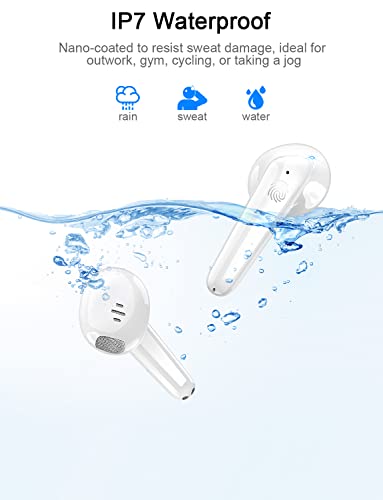 Wireless Earbud, aiskding Bluetooth 5.3 Headphones, Bluetooth Earbud HiFi Stereo Built-in 4 Mics, Wireless Headphones Touch Control with 32H Playtime, Bluetooth Earphones IP7 Waterproof for Work Sport