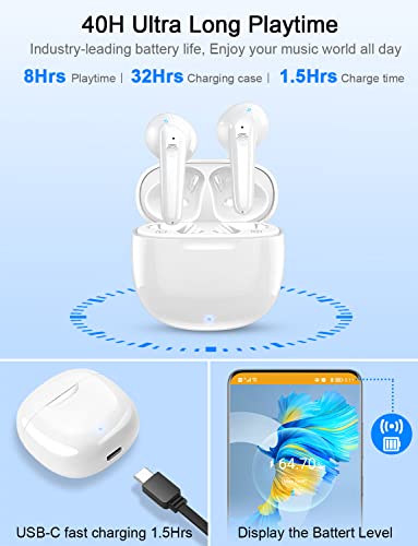 Wireless Earbud, aiskding Bluetooth 5.3 Headphones, Bluetooth Earbud HiFi Stereo Built-in 4 Mics, Wireless Headphones Touch Control with 32H Playtime, Bluetooth Earphones IP7 Waterproof for Work Sport