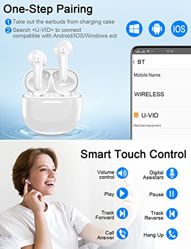 Wireless Earbud, aiskding Bluetooth 5.3 Headphones, Bluetooth Earbud HiFi Stereo Built-in 4 Mics, Wireless Headphones Touch Control with 32H Playtime, Bluetooth Earphones IP7 Waterproof for Work Sport