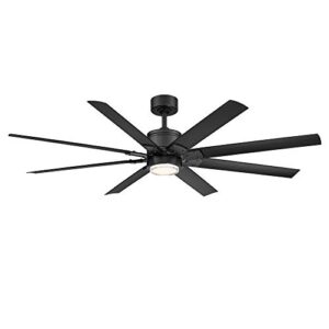 renegade smart indoor and outdoor 8-blade ceiling fan 66in matte black with 3000k led light kit and remote control works with alexa, google assistant, samsung things, and ios or android app